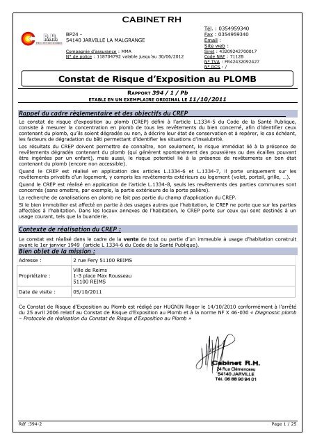 Constat de Risque d'Exposition au Plomb - Portail officiel de l ...