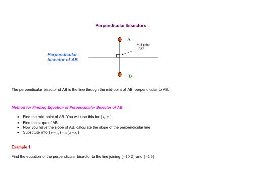 Equation Of The Perpendicular Bisector Of Ab