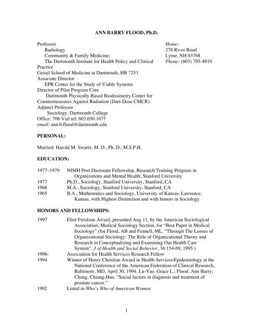 Ann Barry Flood, CV - The Dartmouth Institute for Health Policy and ...