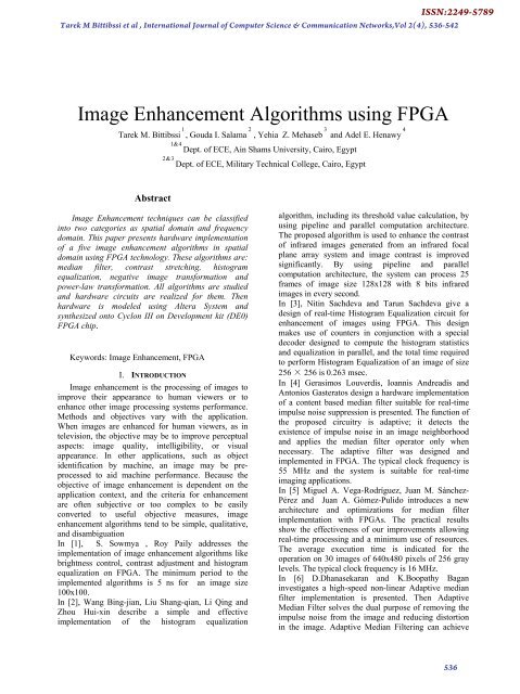 Image Enhancement Algorithms Using Fpga International Journal