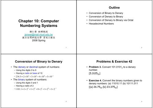 Chapter 10: Computer Numbering Systems - 國立台灣科技大學