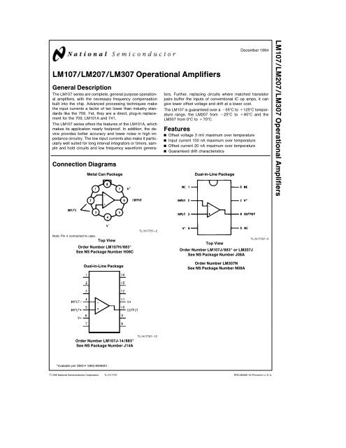 LM107/LM207/LM307 Operational Amplifiers - Komponenten
