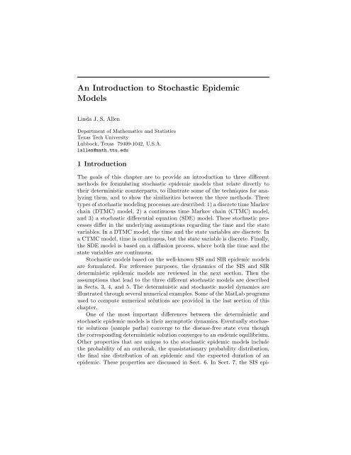 Stochastic Epidemic Models I Centre For Disease Modelling