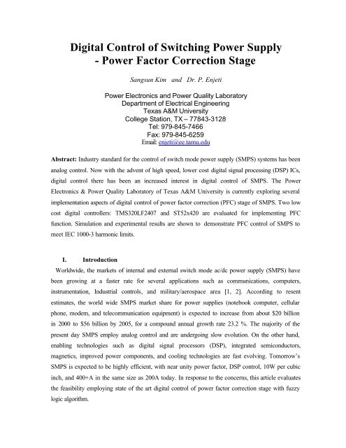 Digital Control of Switching Power Supply - Power Factor Correction ...