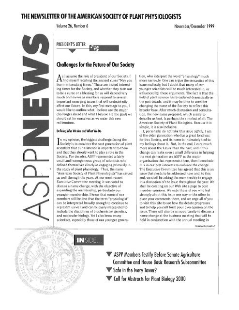 November/December 1999 - ASPB News - American Society of ...