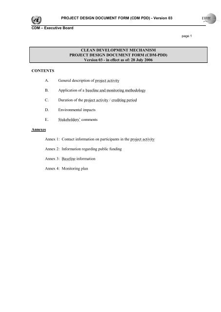 Clean development mechanism project design document form (CDM