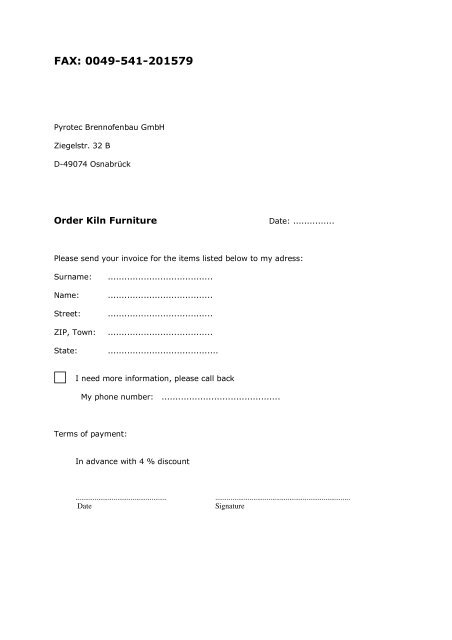 Print Order Form - PYROTEC Brennofenbau GmbH