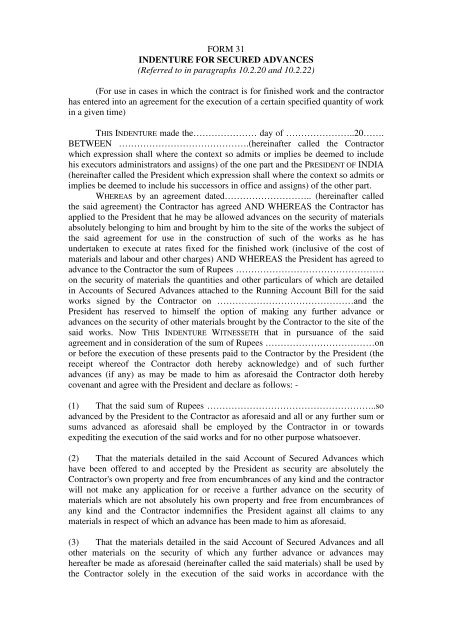 FORM 31 INDENTURE FOR SECURED ADVANCES - Ccamoud.nic.in