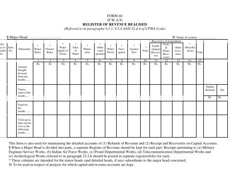 FORM 46 (P.W.A.9) REGISTER OF REVENUE ... - Ccamoud.nic.in