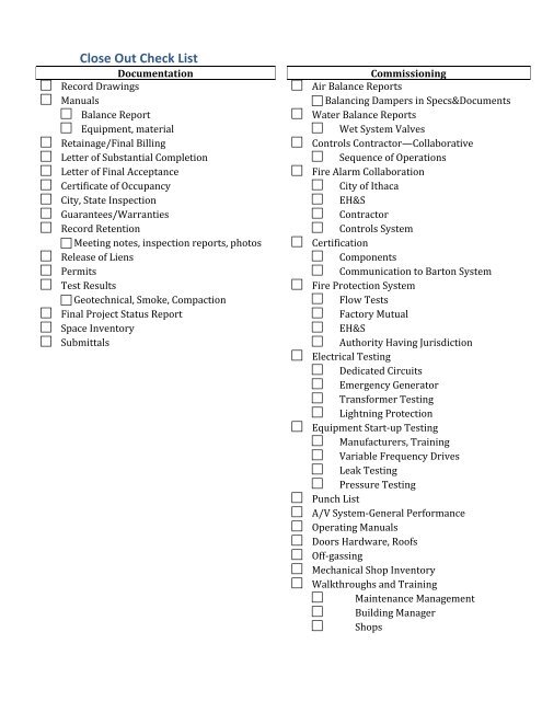 Close Out Check List - Project Manager's Resources