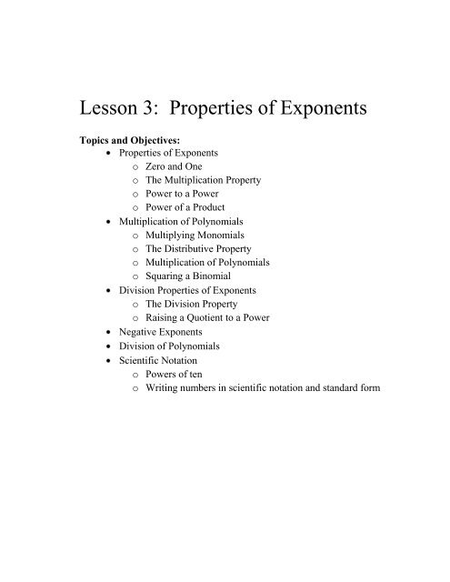 Lesson 3: Properties of Exponents