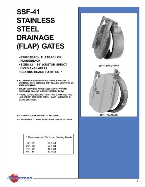SSF-41 STAINLESS STEEL DRAINAGE (FLAP) GATES