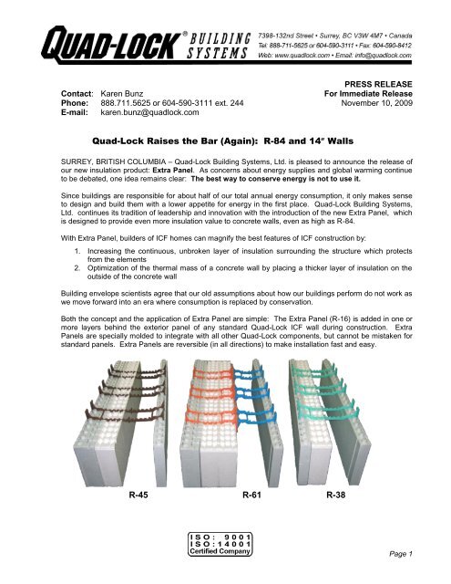Press Release - Quad-Lock Building Systems