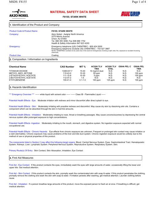 MATERIAL SAFETY DATA SHEET Page 1 of 4 MSDS: F8155 - Awlgrip