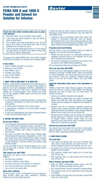 FEIBA 500 U and 1000 U Powder and Solvent for Solution for Infusion