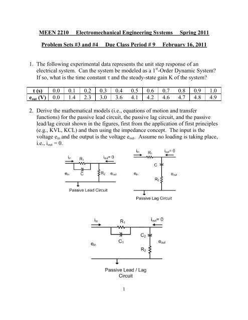 Problem Sets #3 and #4 - Mechatronics