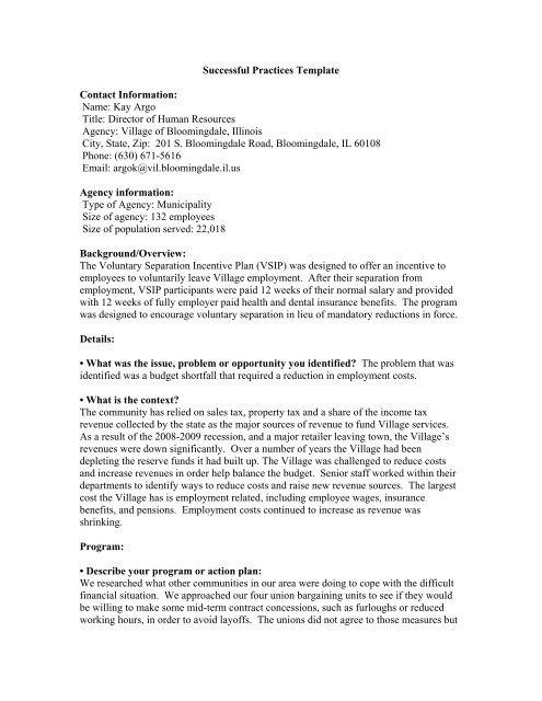 Voluntary Separation Incentive Program - IPMA