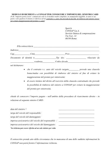 Modulo di richiesta alla Consap - Adiconsum