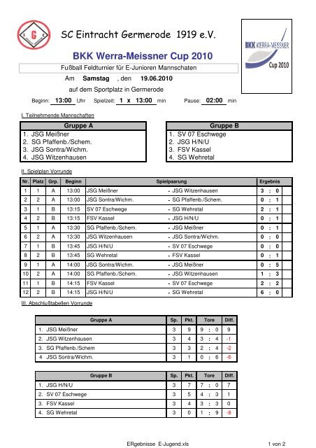 ERgebnisse E-Jugend - SC Eintracht Germerode