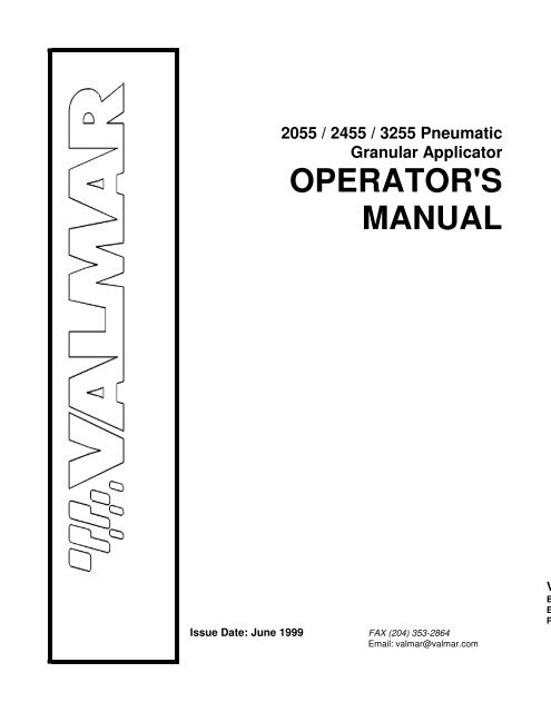 OPERATOR'S MANUAL - Valmar Airflo Inc.