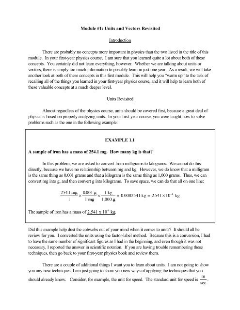 Module 1 Units And Vectors Revisited Introduction There Are