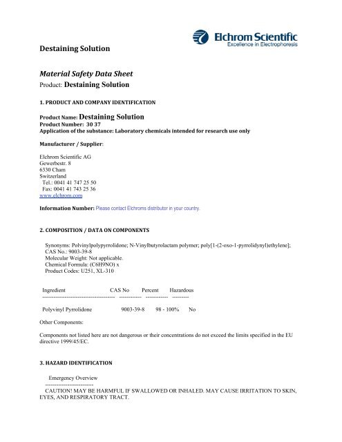 MSDS-Destaining Solution - Elchrom Scientific AG