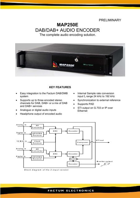 MAP250E DAB/DAB+ AUDIO ENCODER