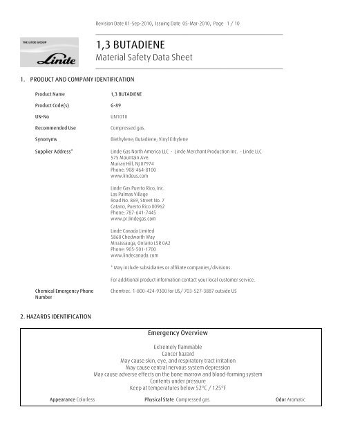 1,3 BUTADIENE - (MSDS) - Linde Gases