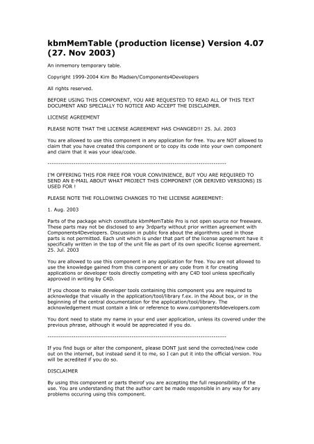 kbmMemTable (production license) Version 4