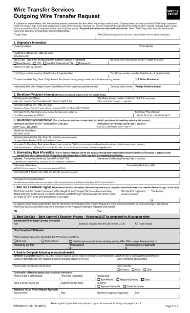 Wire Transfer Services Outgoing Wire Transfer Request