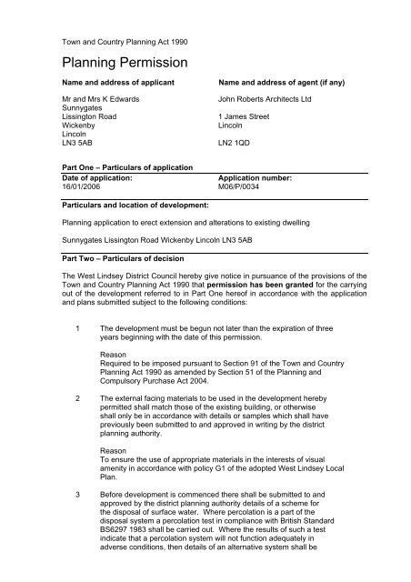 Planning Permission - West Lindsey District Council