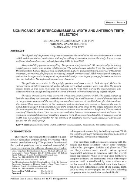 significance of intercommissural width and anterior teeth selection