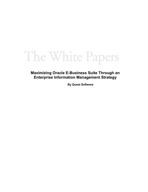 The Vista Plus Interface for Oracle E-Business Suite - Quest Software