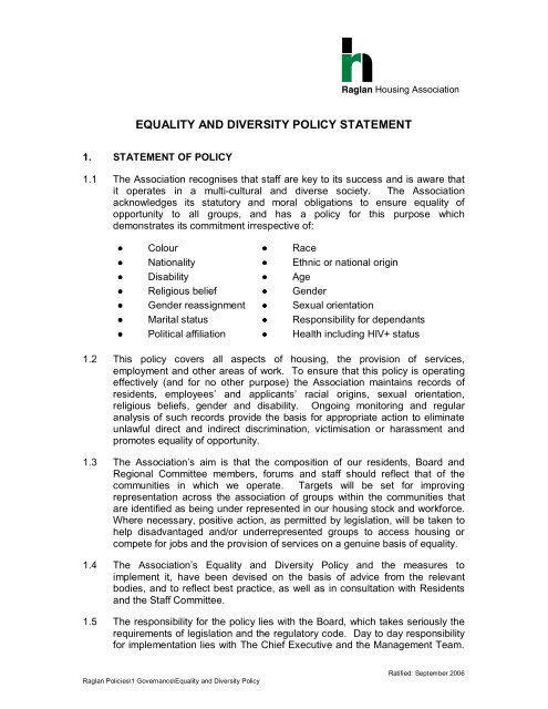 EQUALITY AND DIVERSITY POLICY STATEMENT