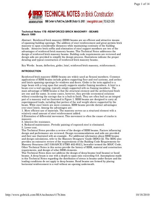 Tech Note 17B Reinforced Brick Masonry Beams
