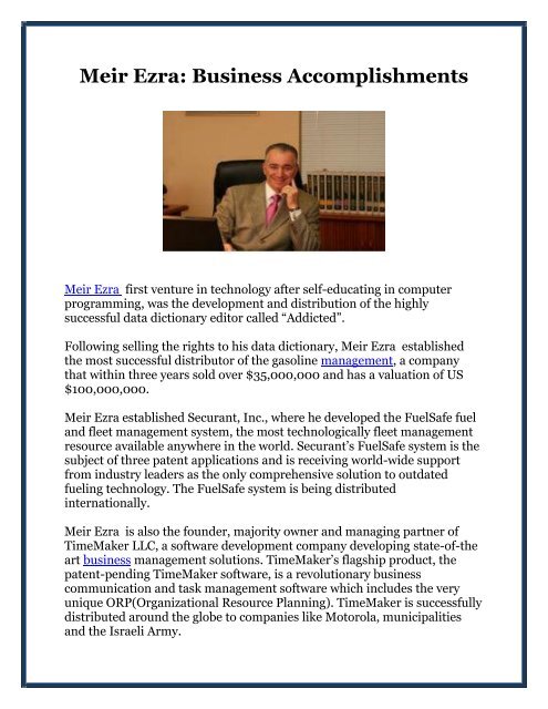 Meir Ezra: Business Accomplishments