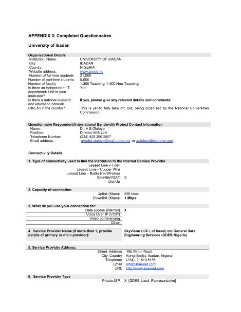 APPENDIX 3: Completed Questionnaires University of Ibadan