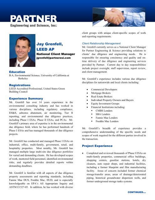 Jay Grenfell, LEED AP - Partner Engineering and Science, Inc.