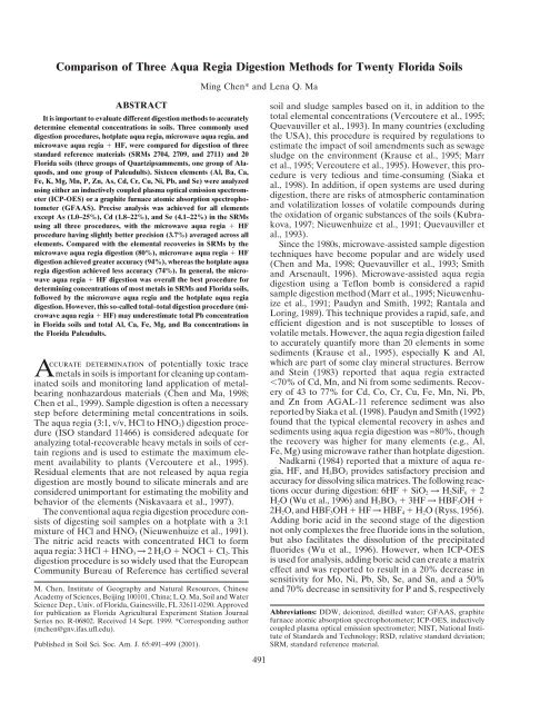 Comparison of Three Aqua Regia Digestion Methods for Twenty ...