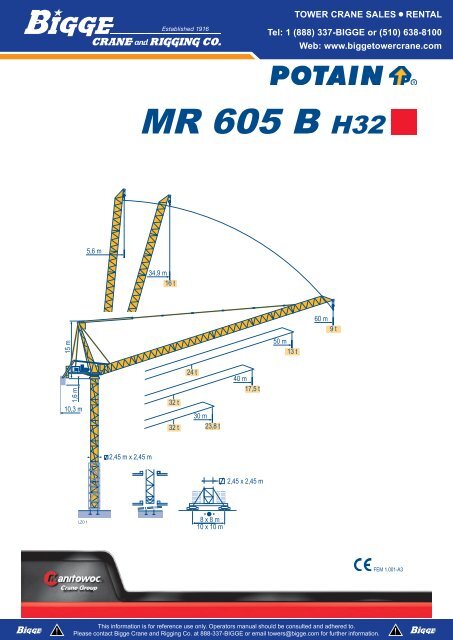 Potain MR 605 B H32 Lifting Capacity