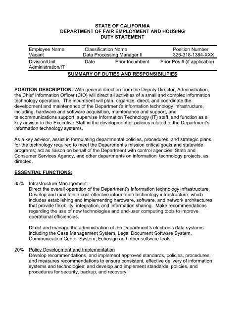 Duty Statement - DFEH - State of California