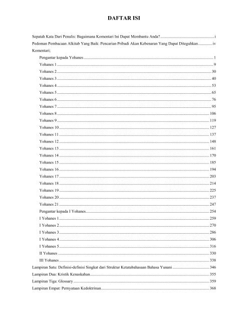 Injil Yohanes, I, II dan III Yohanes - Free Bible Commentary Injil Yohanes, I, II dan III Yohanes - Free Bible Commentary