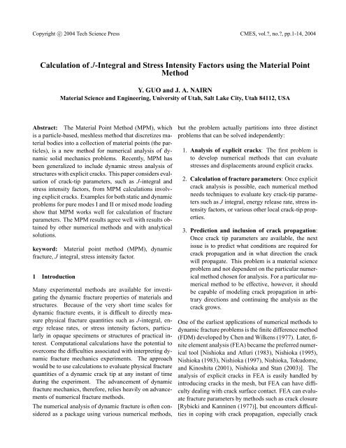 Calculation of J-Integral and Stress Intensity Factors using the ...