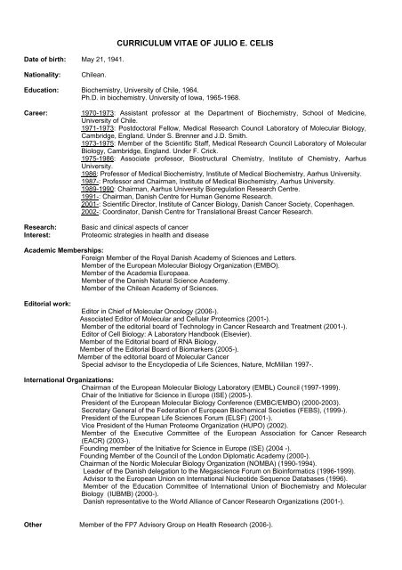 CURRENT SHORT CURRICULUM VITAE OF JULIO E. CELIS - OECI