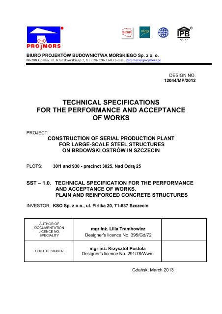 technical specifications for the performance and acceptance of works