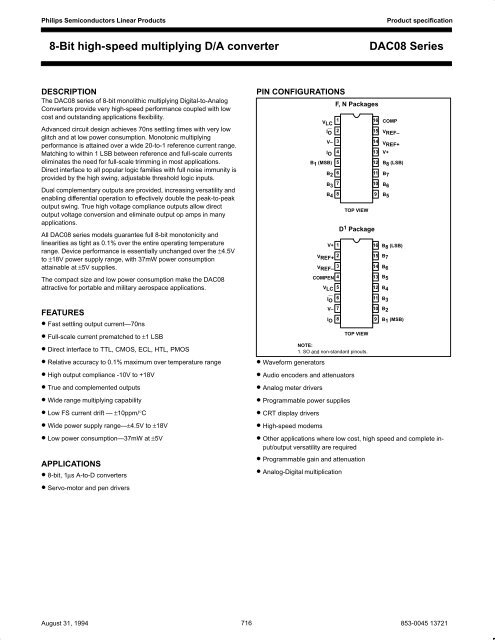 DAC08 Series 8-Bit high-speed multiplying D/A converter