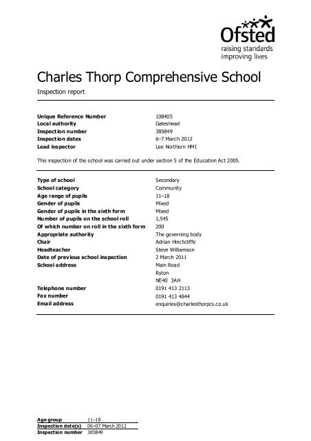 Charles Thorp Comprehensive School - Ofsted