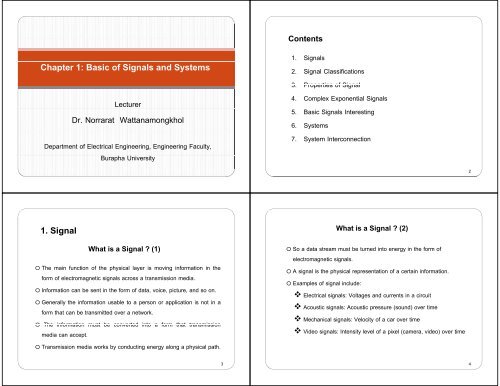 Chapter 1: Basic of Signals and Systems 1 Signal 1. Signal