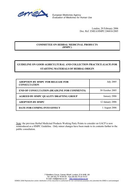 HMPC Guideline on GACP - European Medicines Agency