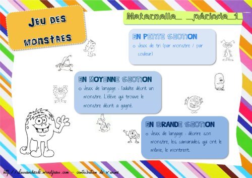 cycle 1 -P1 jeu les monstres - classeurdecole